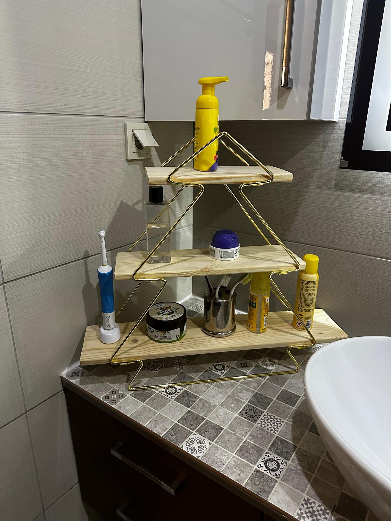 Prism Design Large Wall Shelf , Gold Coated for Kitchen and Bathroom ...