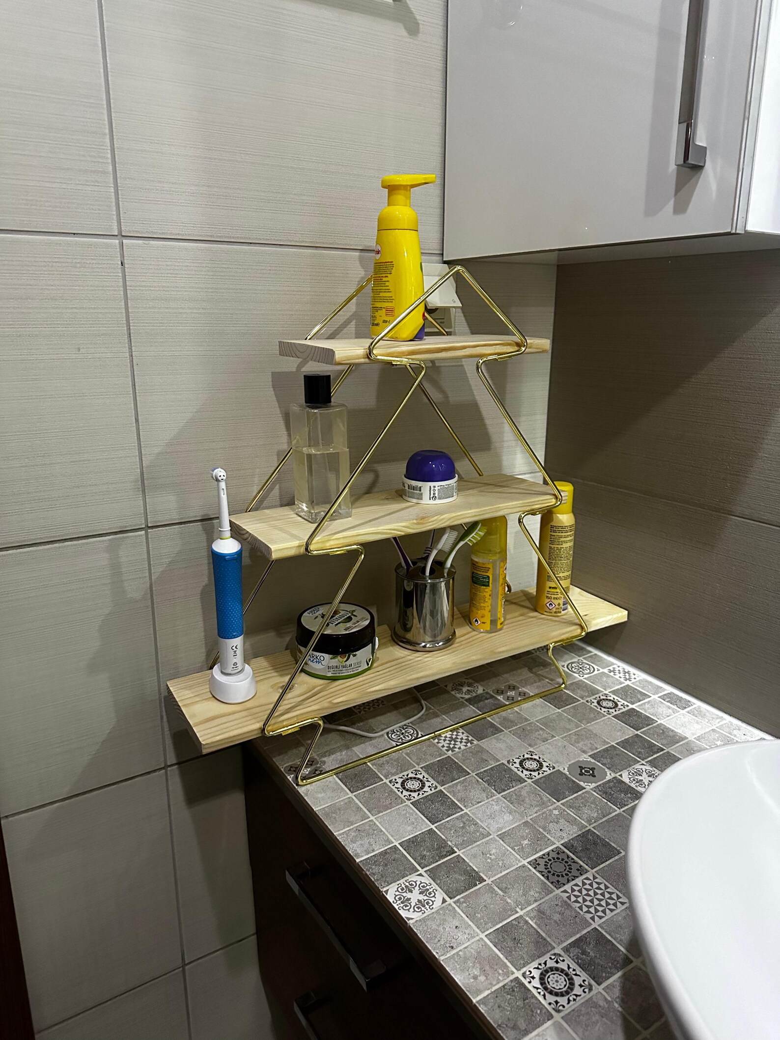 Prism Design Large Wall Shelf , Gold Coated for Kitchen and Bathroom ...