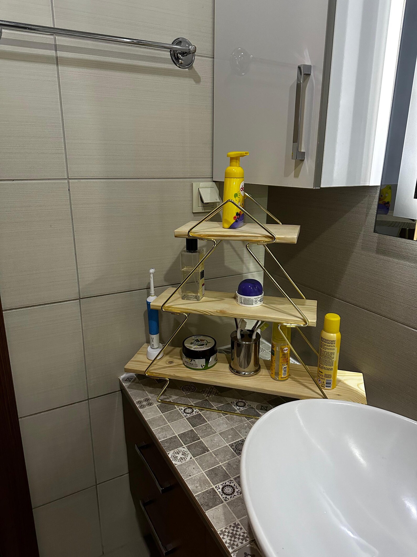 Prism Design Large Wall Shelf , Gold Coated for Kitchen and Bathroom ...