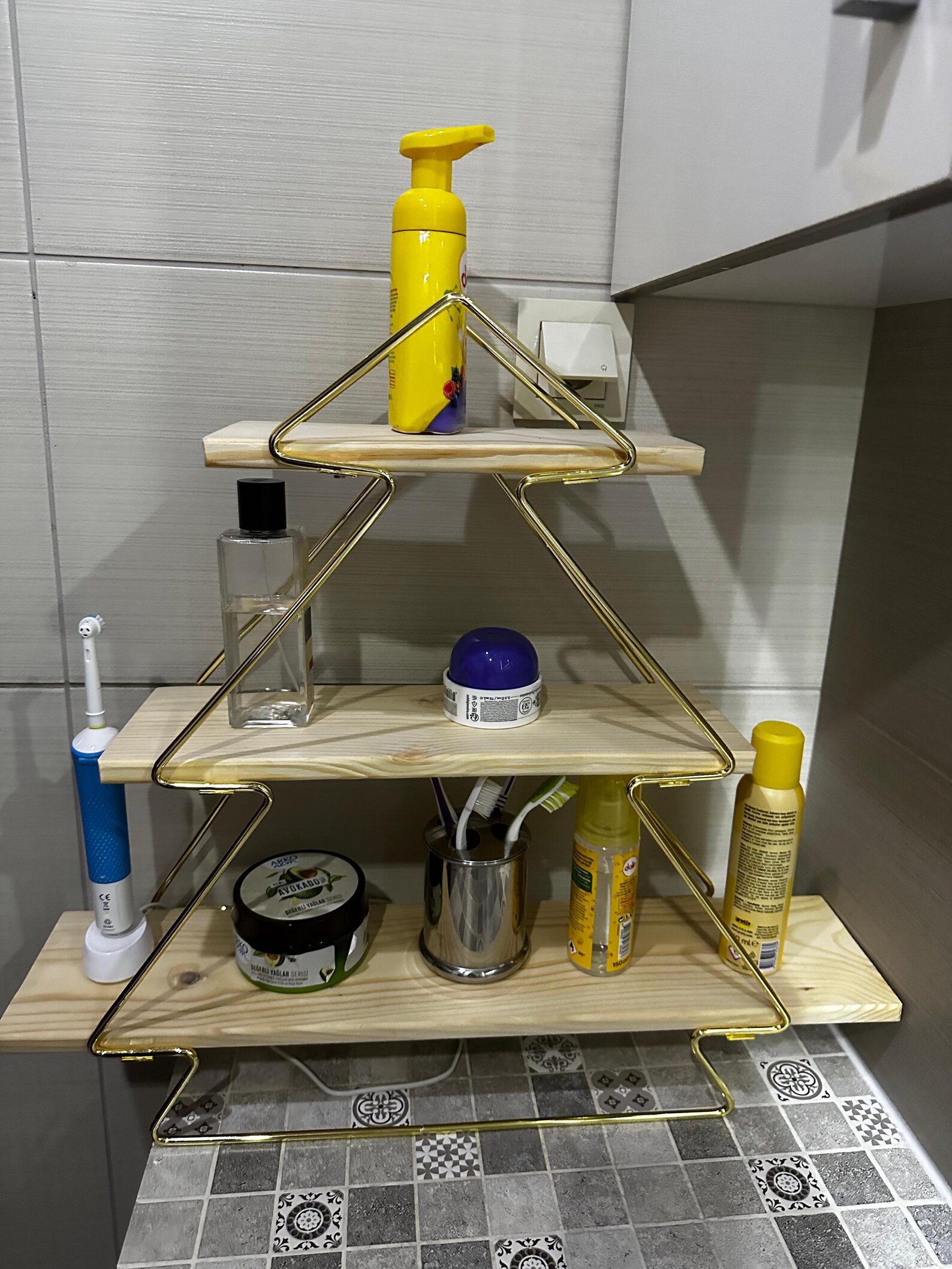 Prism Design Large Wall Shelf , Gold Coated for Kitchen and Bathroom ...