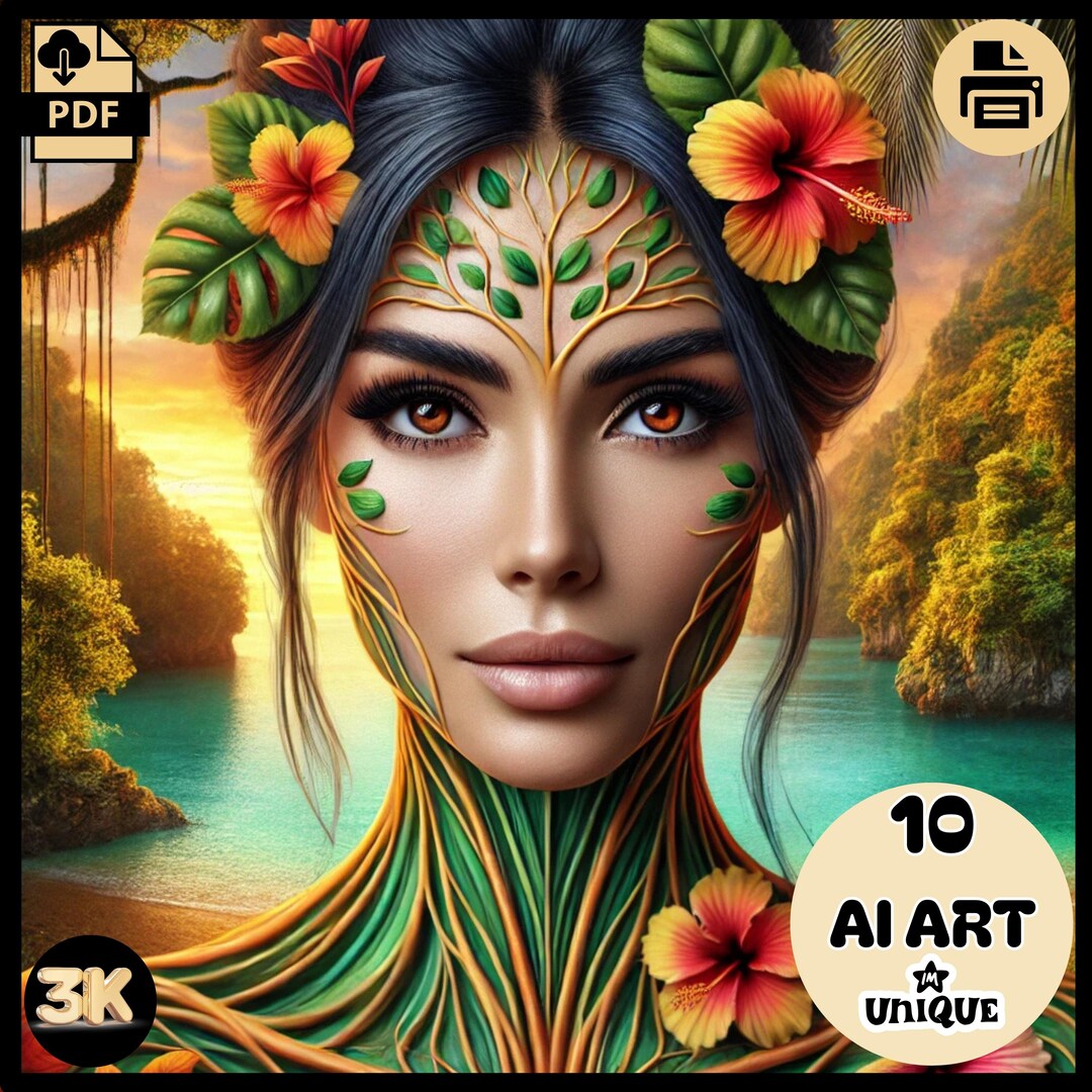 10 Premium AI Art Portraits Elegant Women With Nature Themes Vibrant ...