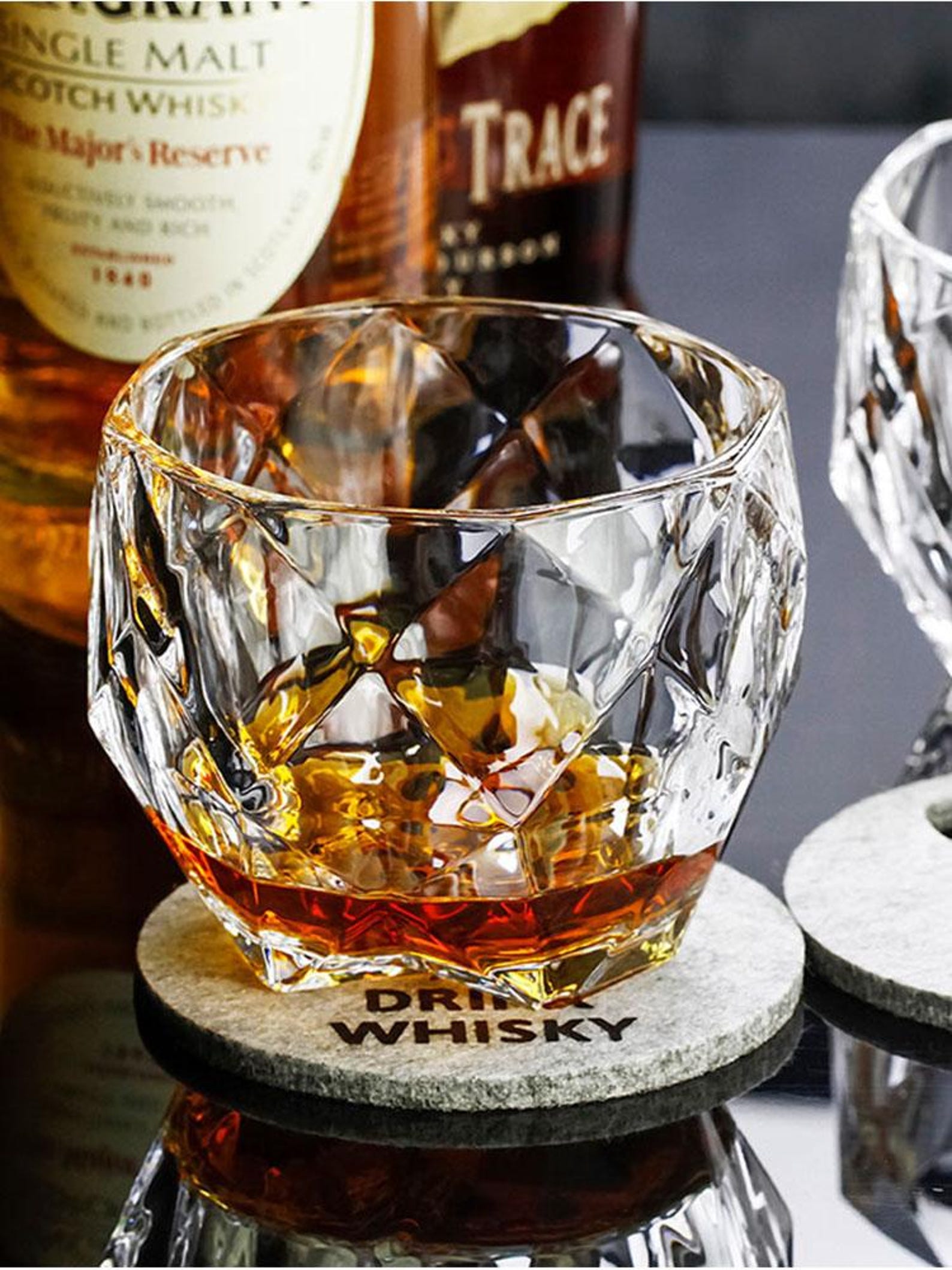 Crystal Diamond Cut Bourbon Glass – 11oz Wide Mouth Crystal Tumbler, 4 ...