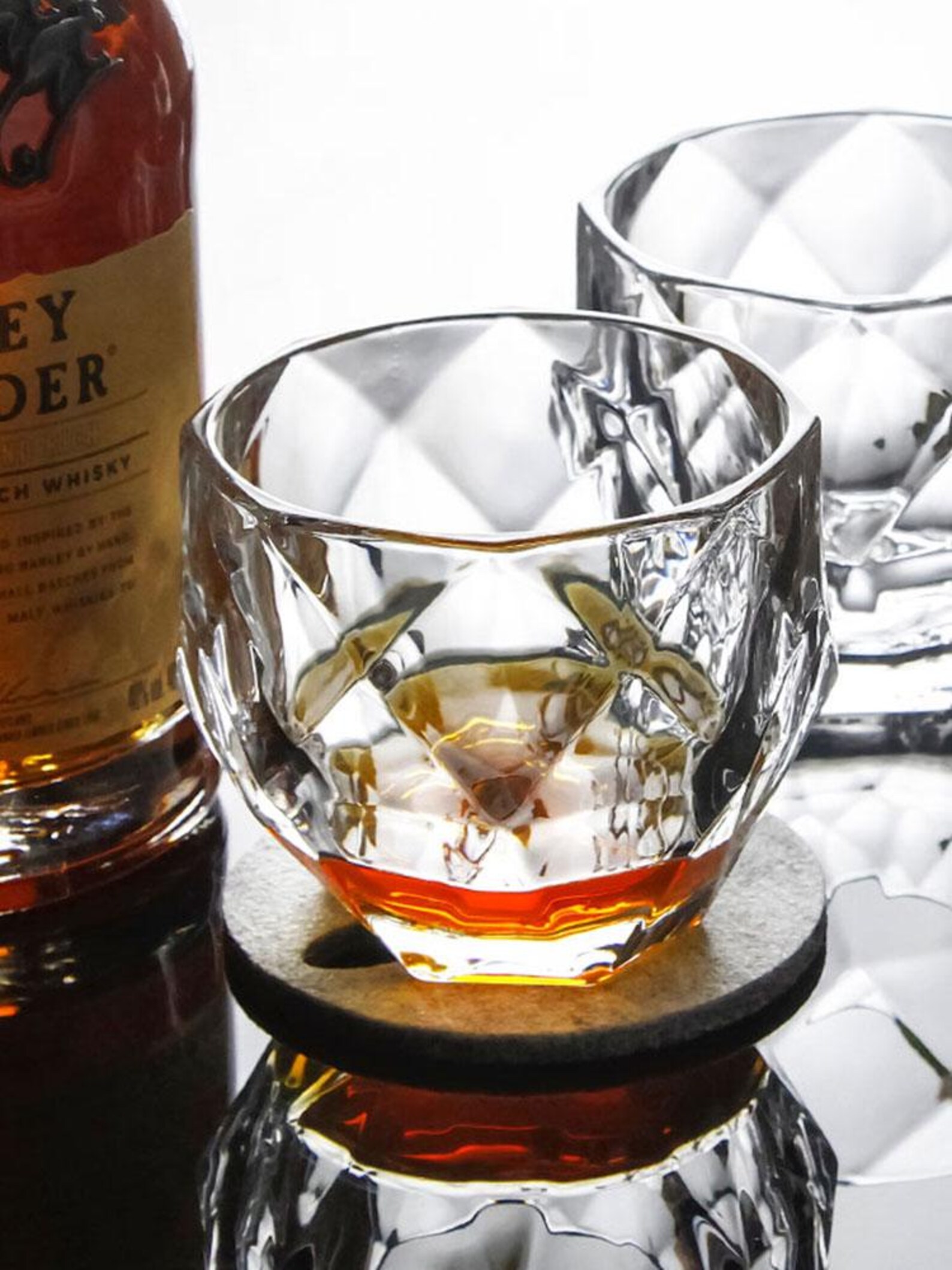 Crystal Diamond Cut Bourbon Glass – 11oz Wide Mouth Crystal Tumbler, 4 ...