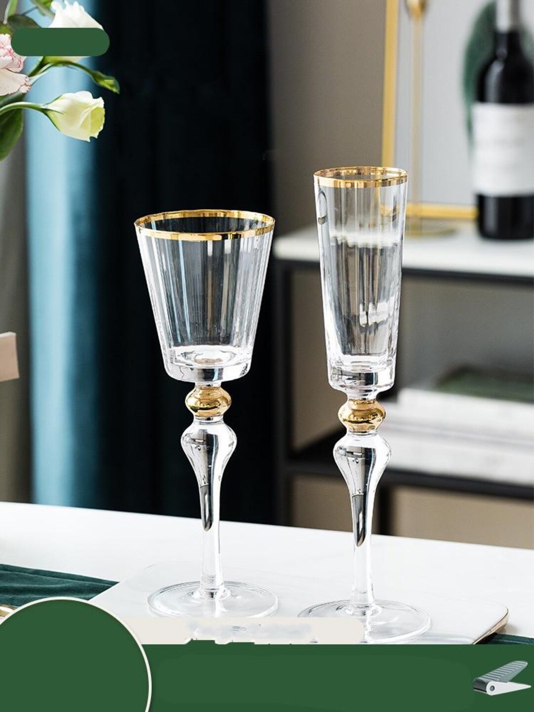 Hand Blown Champagne Flute or Wine Glass - Gold Rim Artisan Stemware ...