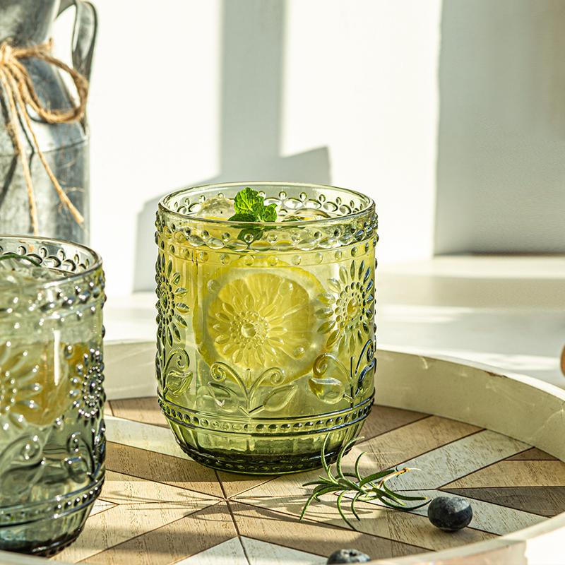 Artisan Hand Blown Sunflower Cocktail Glass, 14oz, Purple Glass, Green ...