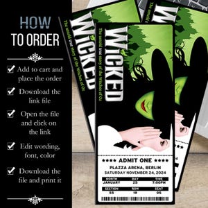 Printable Wicked Musical Theatre Ticket, Personalized Gift Reveal ...