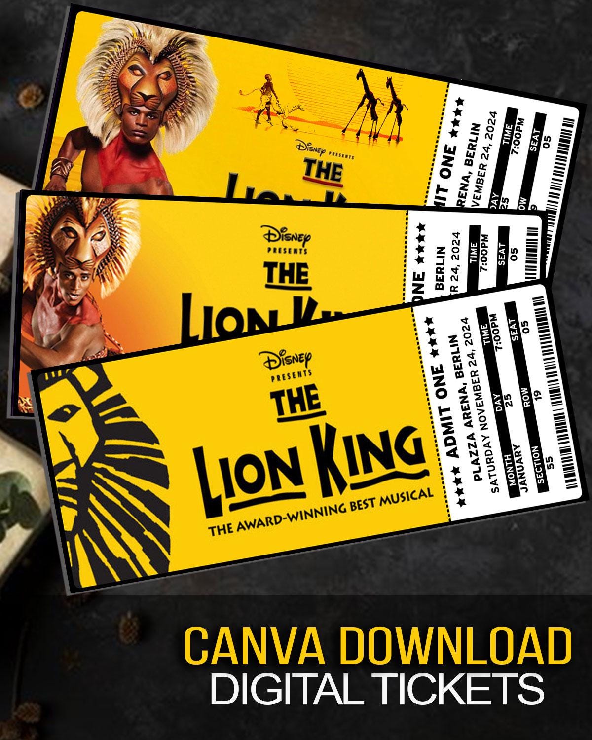 Printable Lion King Broadway Surprise Ticket: Editable Keepsake (canva ...