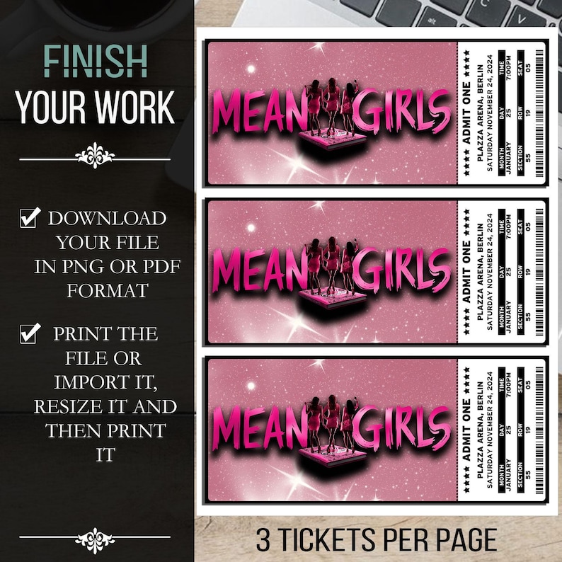 Editable MEAN GIRLS Ticket, Editable Mean Girls Tickets, Musical Fake ...