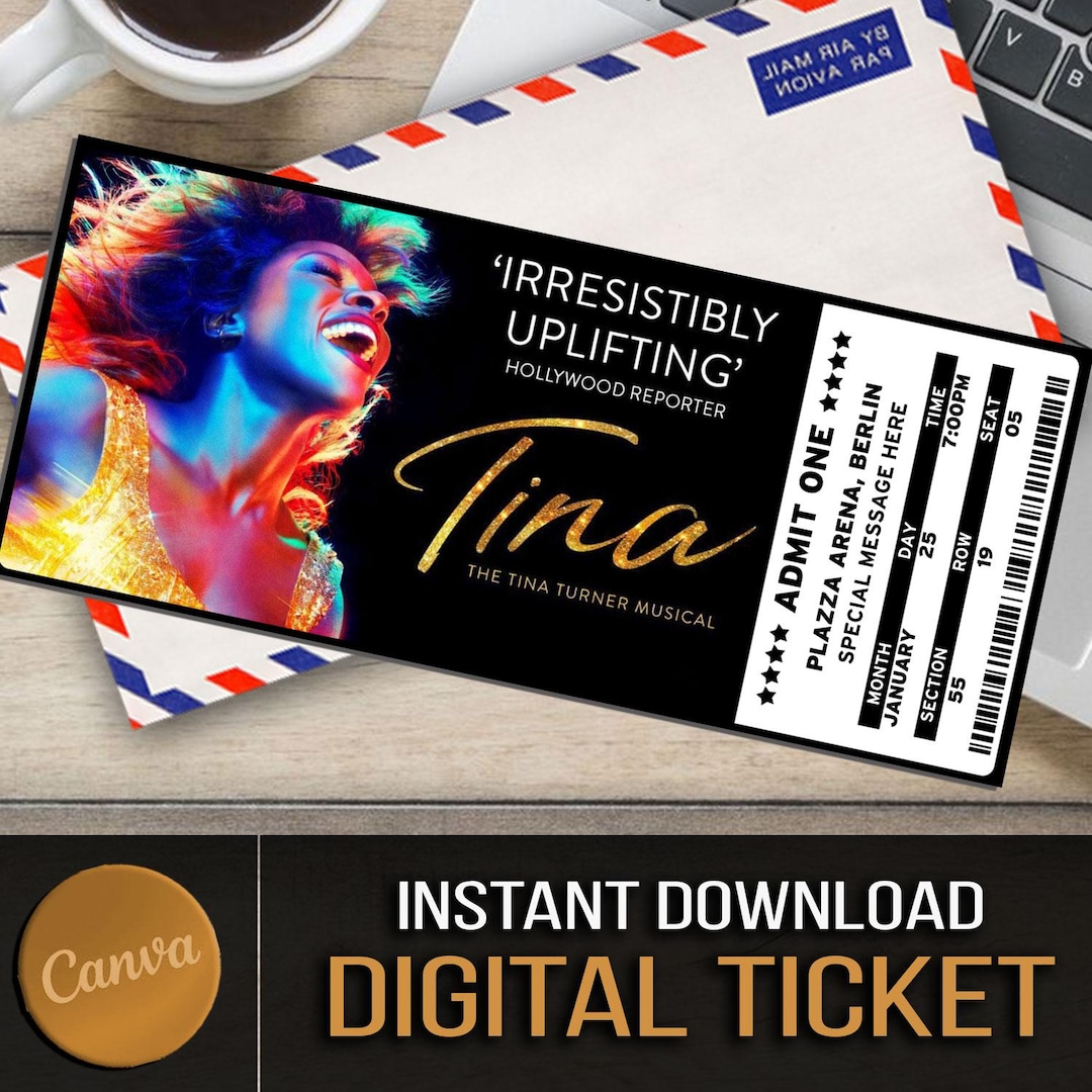Printable TINA Musical Theatre Ticket, Personalized Gift Reveal ...