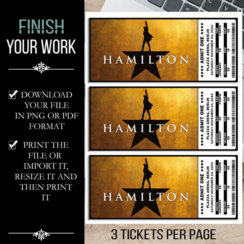 Printable HAMILTON Broadway West End Surprise Ticket Editable Musical ...