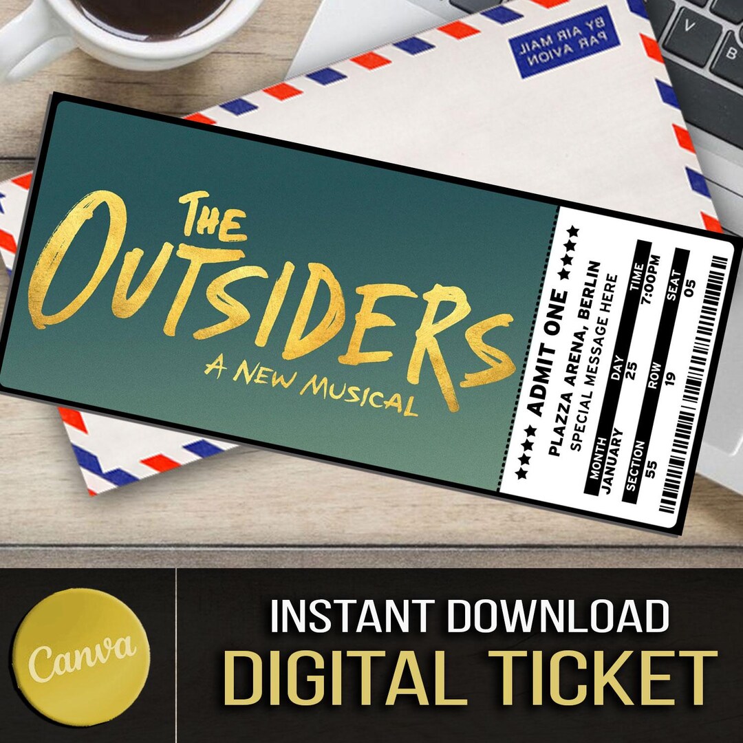 Printable the Outsiders Musical Theatre Ticket, Personalized Gift ...