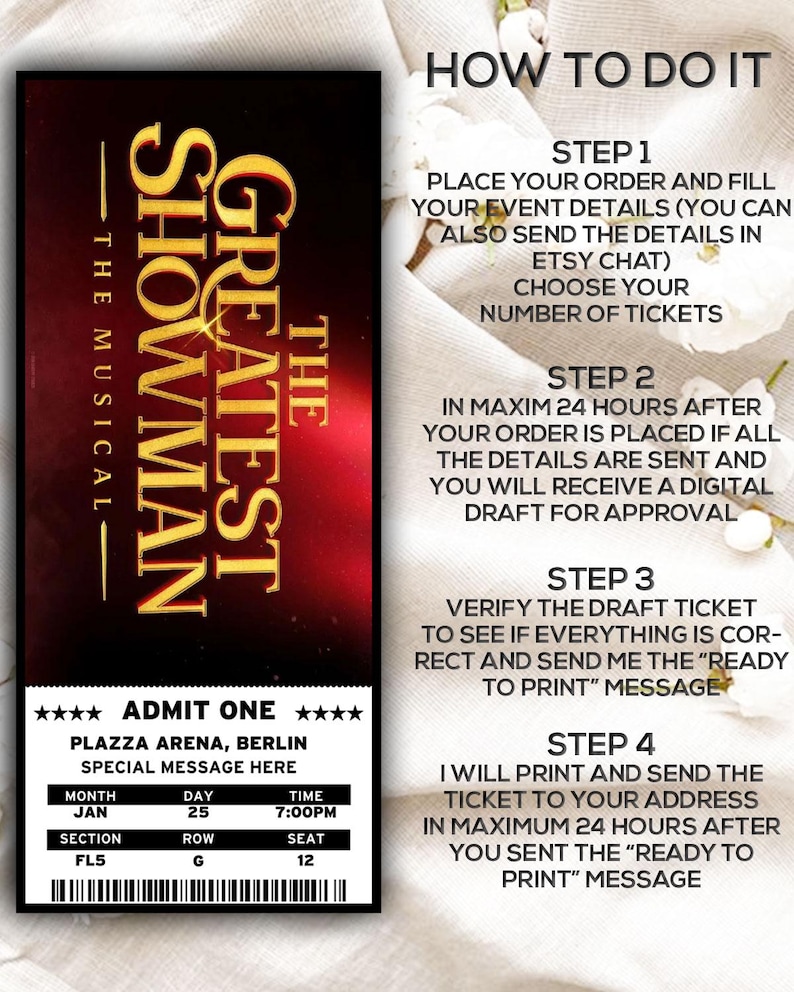 Personalized the Greatest Showman Laminated Ticket, Surprise Event Gift ...