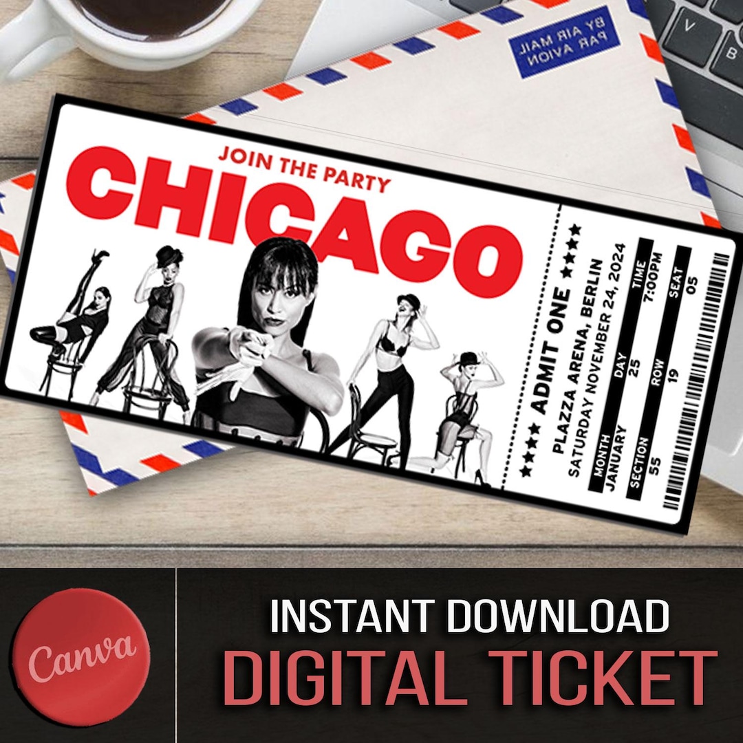 Printable CHICAGO Musical Theatre Ticket, Personalized Gift Reveal ...