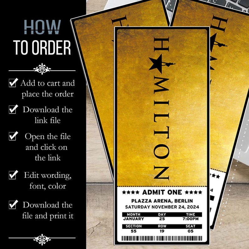 HAMILTON Broadway Gift Ticket | Editable Personalized Musical Theatre Ticket | Canva Instant ...