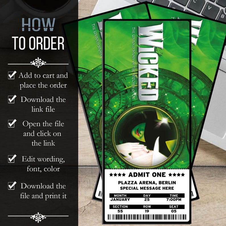 Printable WICKED Broadway Surprise Ticket, WICKED Musical Collectible ...