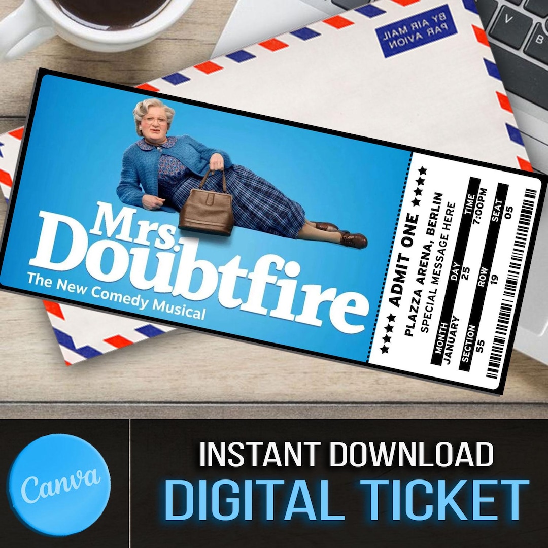 Printable Mrs Doubtfire Broadway Surprise Ticket, Mrs Doubtfire Musical ...