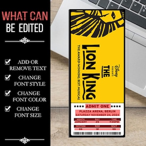 Printable Lion King Ticket Editable Lion King Tickets Musical Fake ...