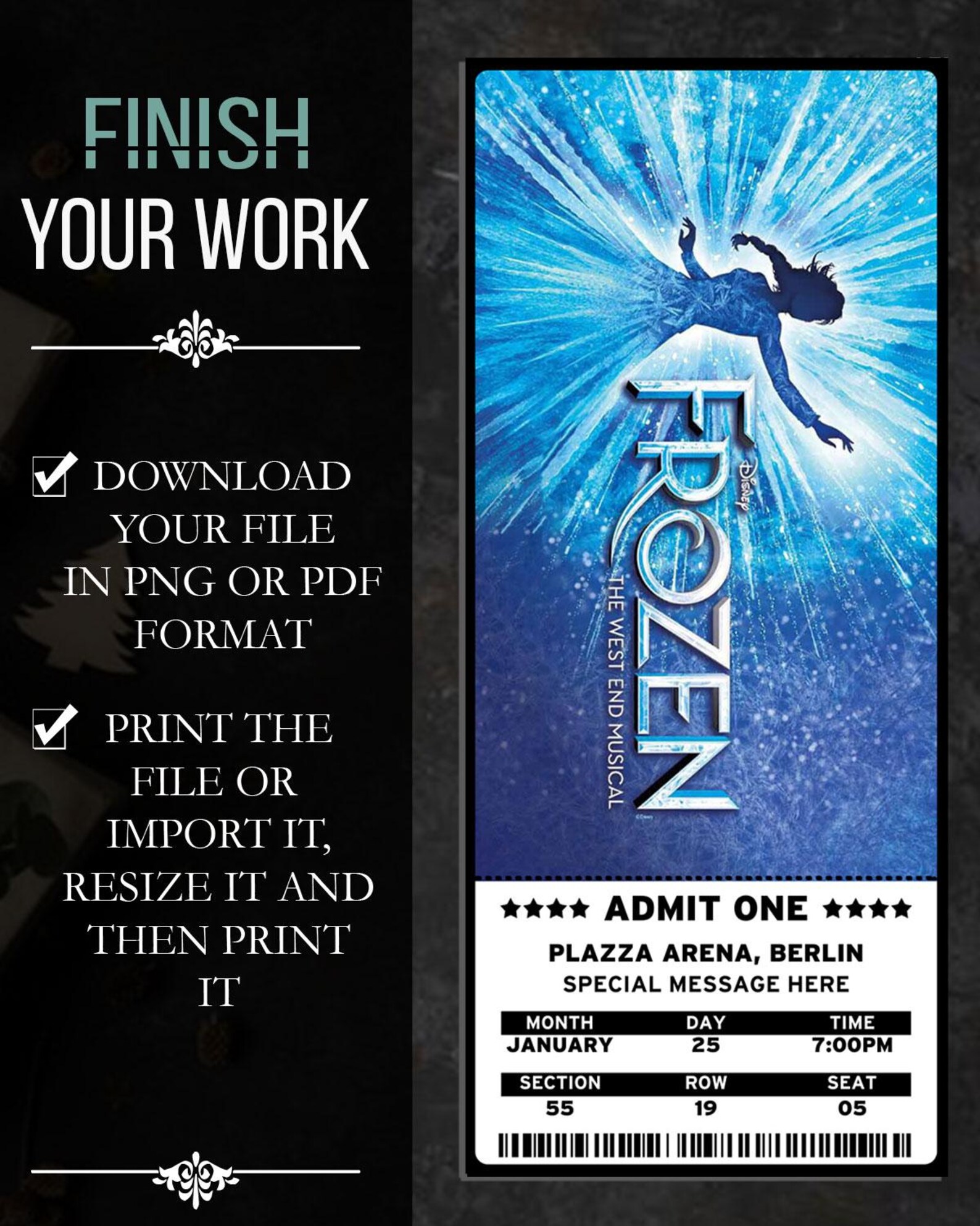 Printable FROZEN Broadway Ticket: Editable Souvenir Keepsake (canva ...
