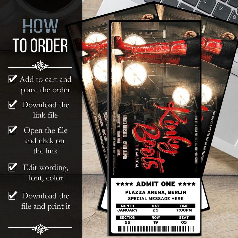 Entrada para el musical Kinky Boots, regalo personalizado, recuerdo del ...
