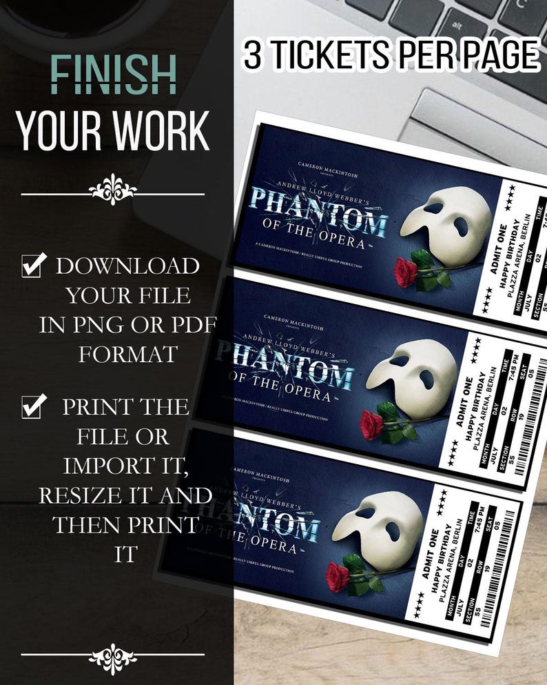 Printable Phantom of the Opera Ticket Souvenir: Personalized Event ...