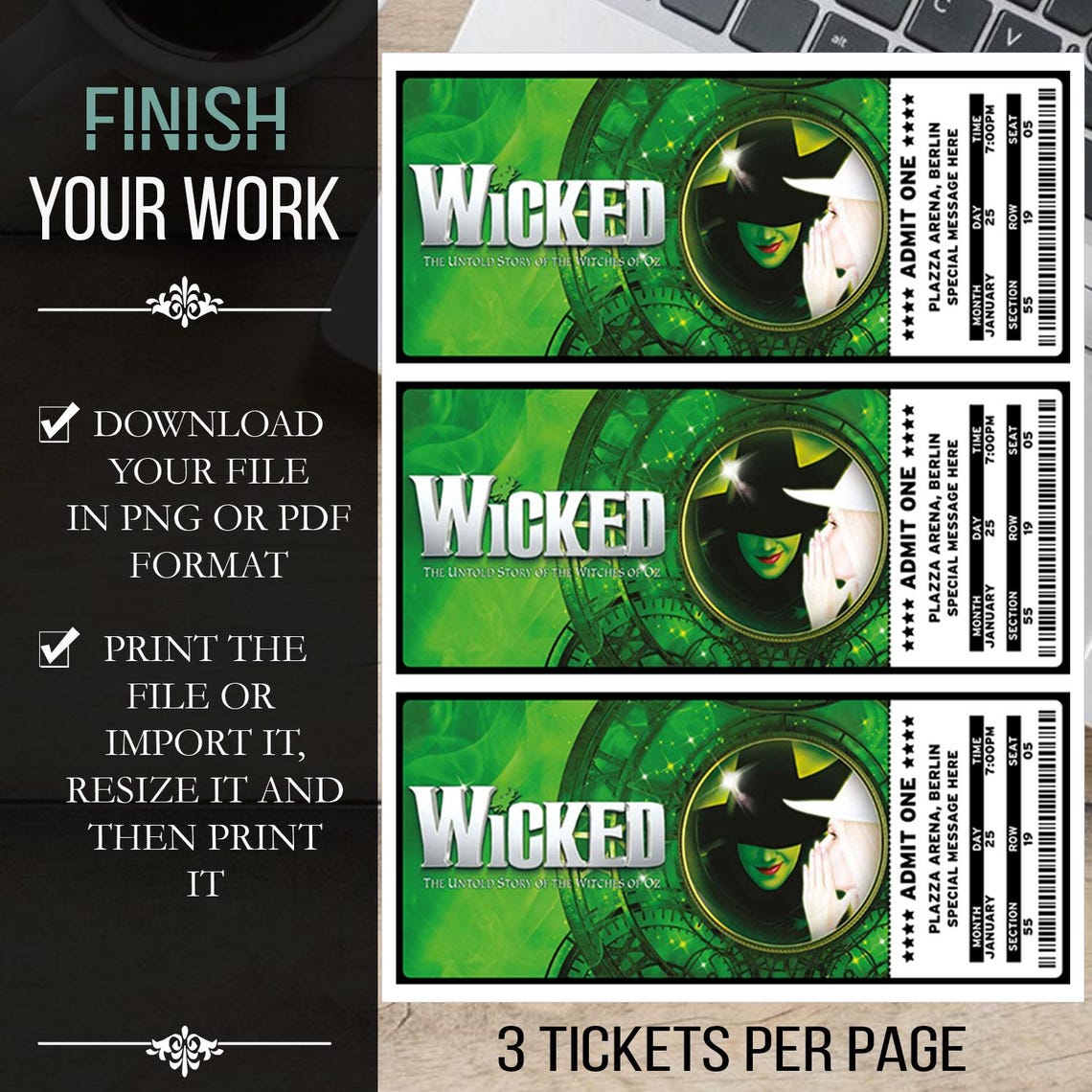 Printable WICKED Broadway Surprise Ticket, WICKED Musical Collectible ...