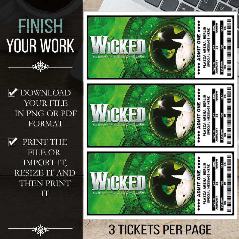 Printable WICKED Broadway Surprise Ticket, WICKED Musical Collectible ...