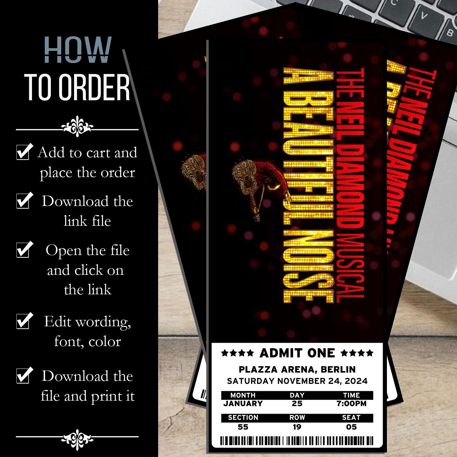 Printable Neil Diamond Musical Broadway Surprise Ticket, A Beautiful ...