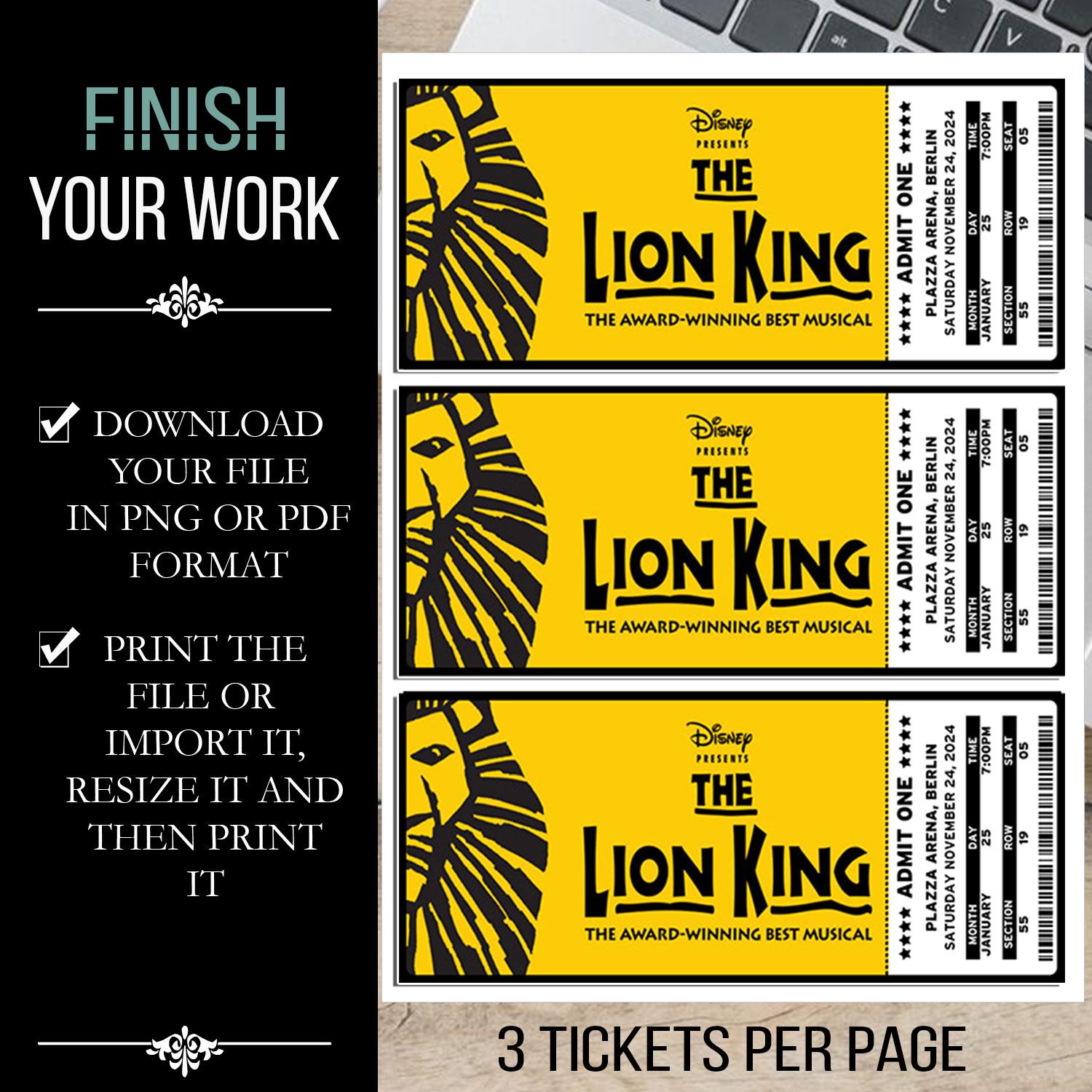 Printable Lion King Ticket | Editable Lion King Tickets | Musical Fake ...
