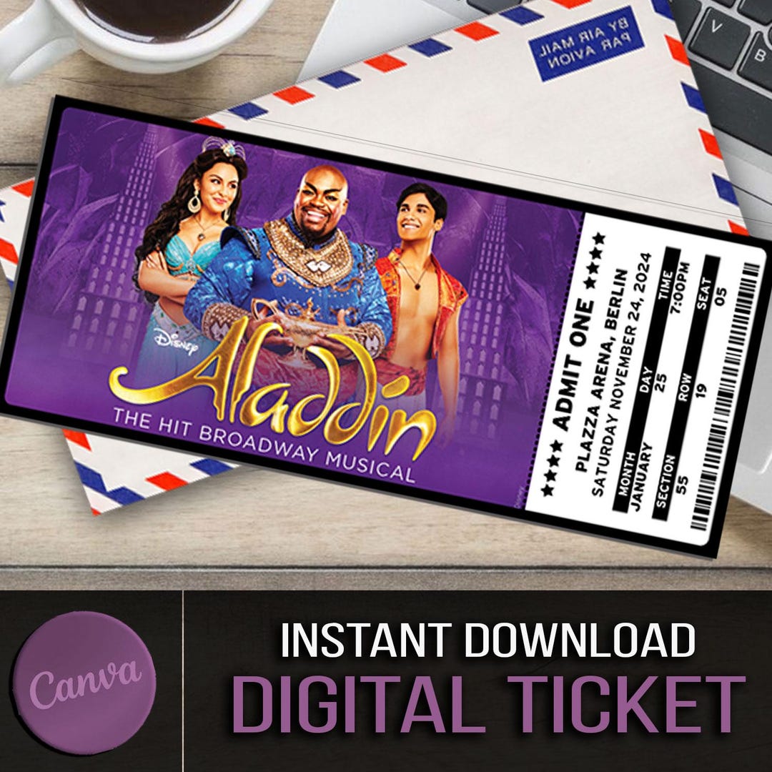 Printable Aladdin Musical Theatre Ticket, Personalized Gift Reveal ...