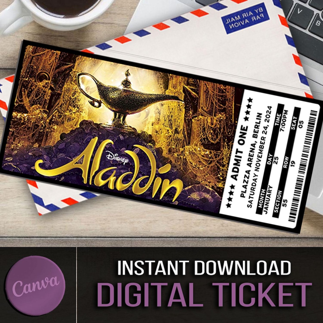 Aladdin Broadway Surprise Ticket: Editable Keepsake Souvenir (canva ...