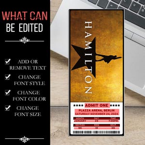 Printable HAMILTON Broadway West End Surprise Ticket Editable Musical ...