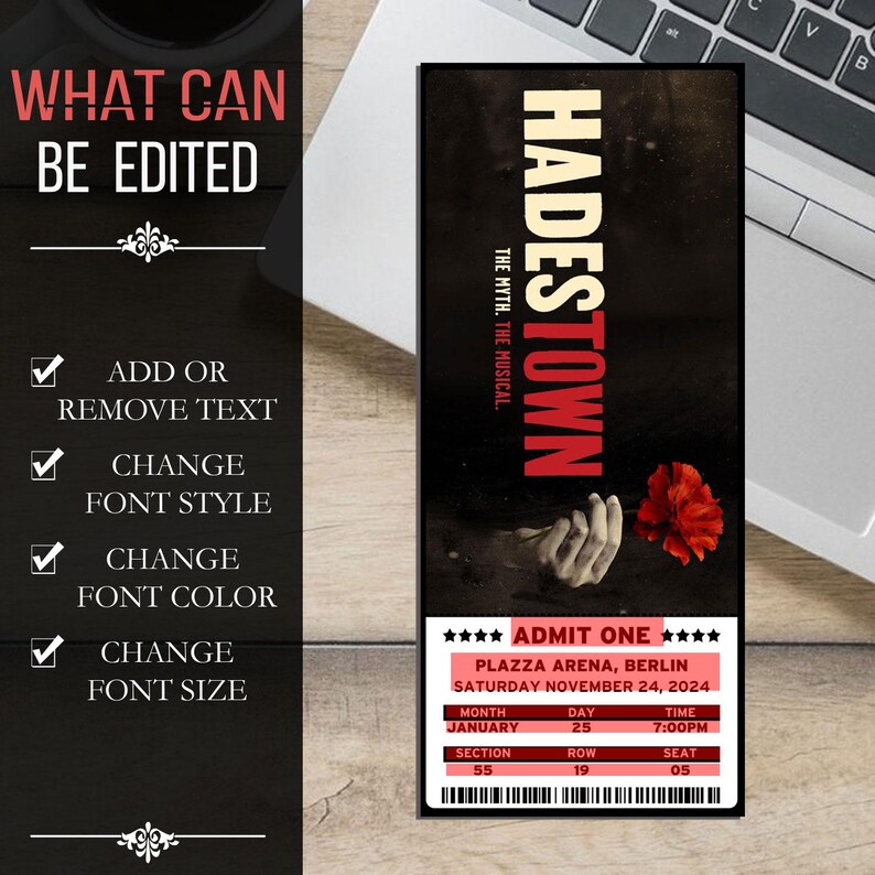 Printable HADESTOWN Broadway Surprise Ticket. Editable Musical Theatre ...