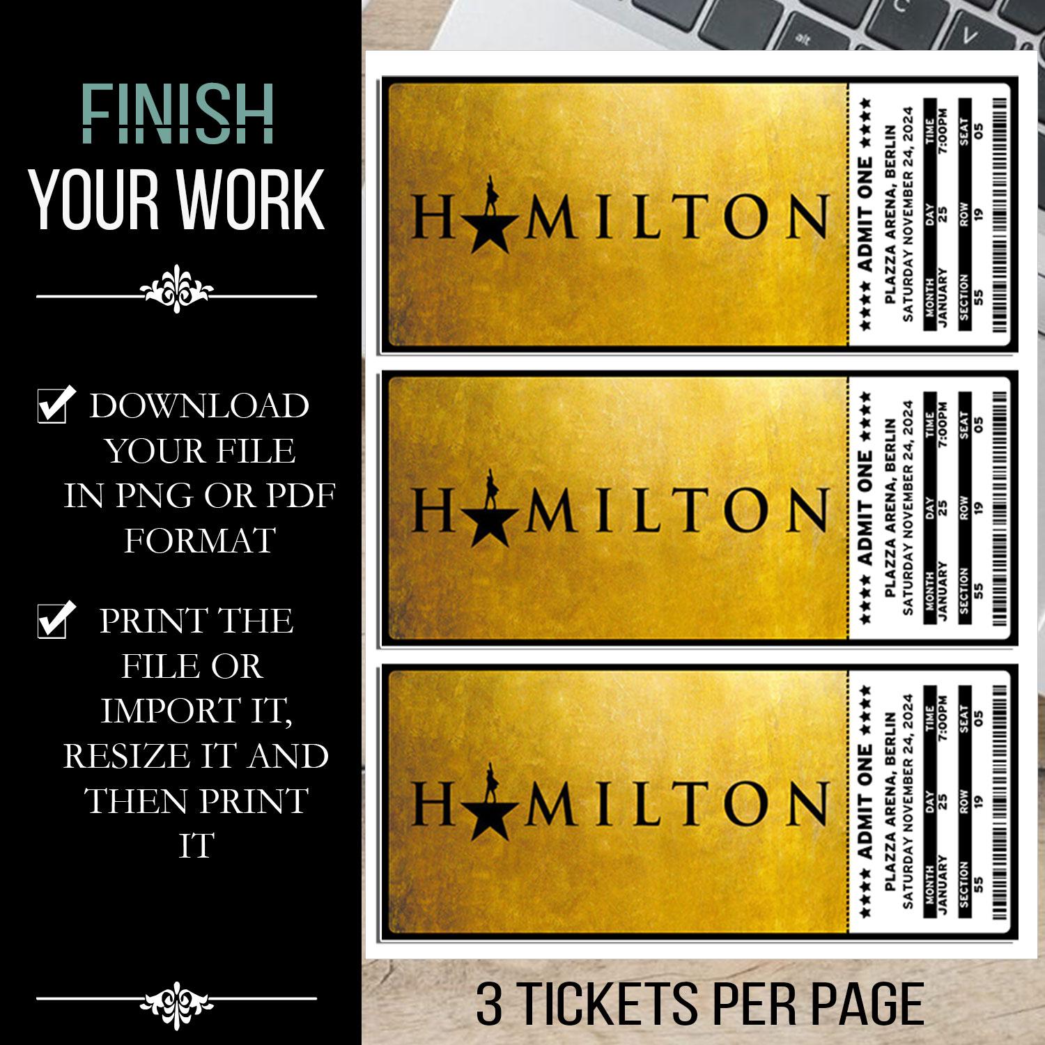 HAMILTON Broadway Gift Ticket Editable Personalized Musical Theatre Ticket Canva Instant ...