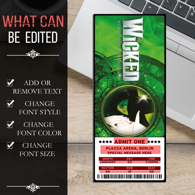 Wicked Broadway Surprise Ticket: Editable Theater Souvenir (digital ...