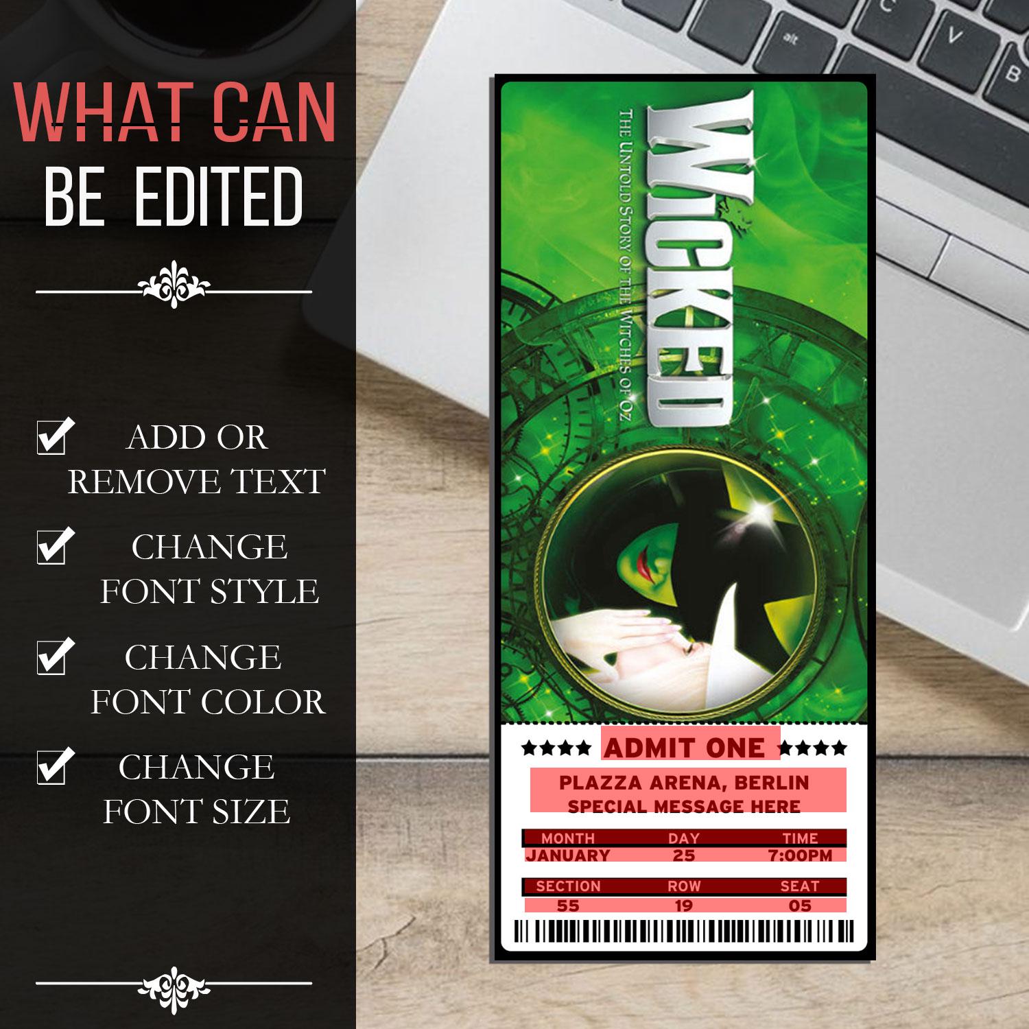 Printable WICKED Broadway Surprise Ticket, WICKED Musical Collectible ...