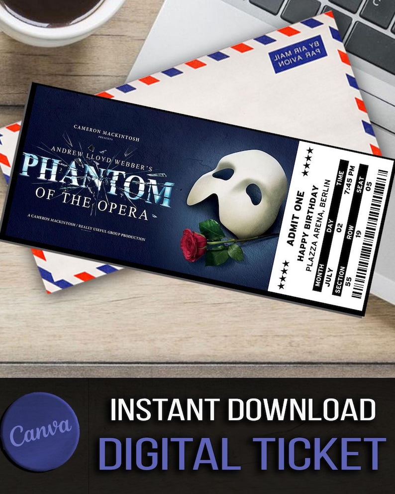 Printable Phantom of the Opera Ticket Souvenir: Personalized Event ...