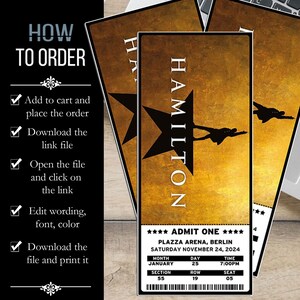 Printable HAMILTON Broadway West End Surprise Ticket Editable Musical ...
