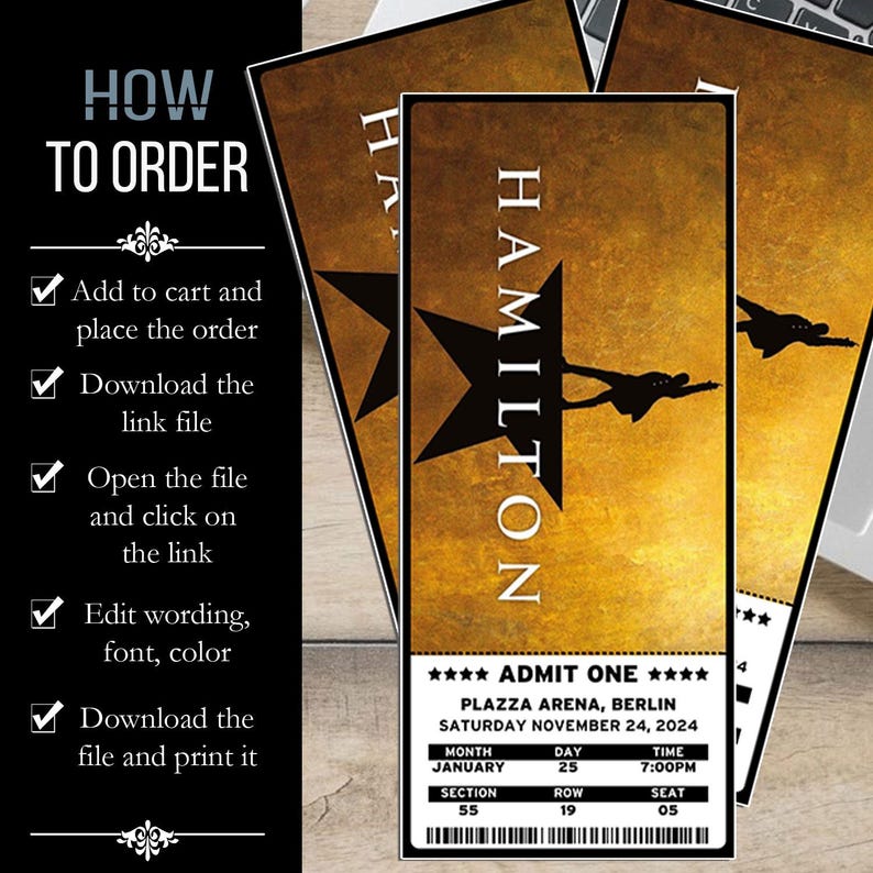 Printable HAMILTON Broadway West End Surprise Ticket Editable Musical Theater Faux Event ...