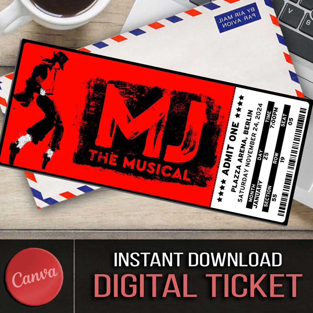 Printable MJ Musical Theatre Ticket, Personalized Gift Reveal, Editable ...