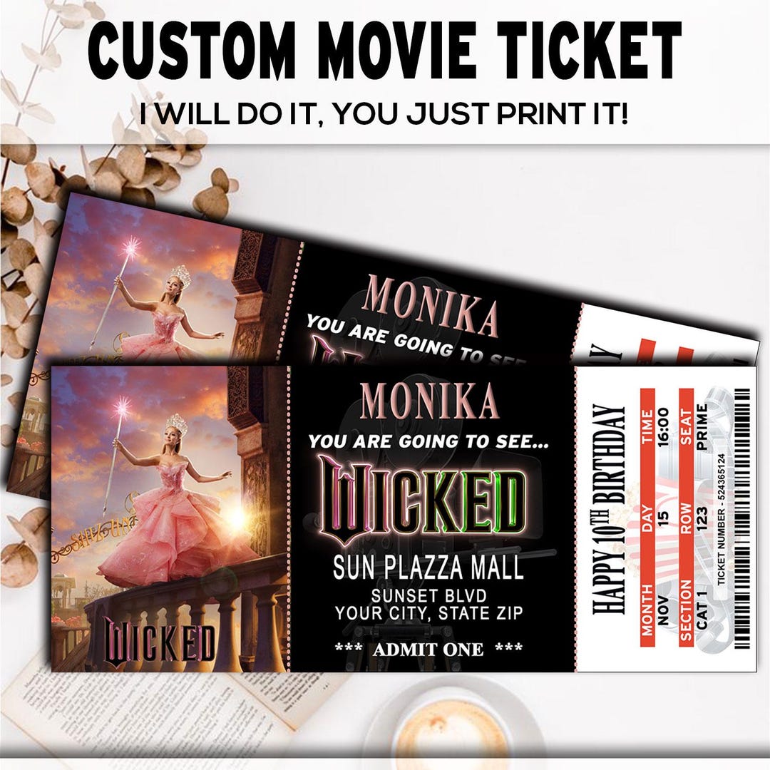 Wicked Movie Ticket Birthday Invitation, Editable Wicked Movie Birthday ...