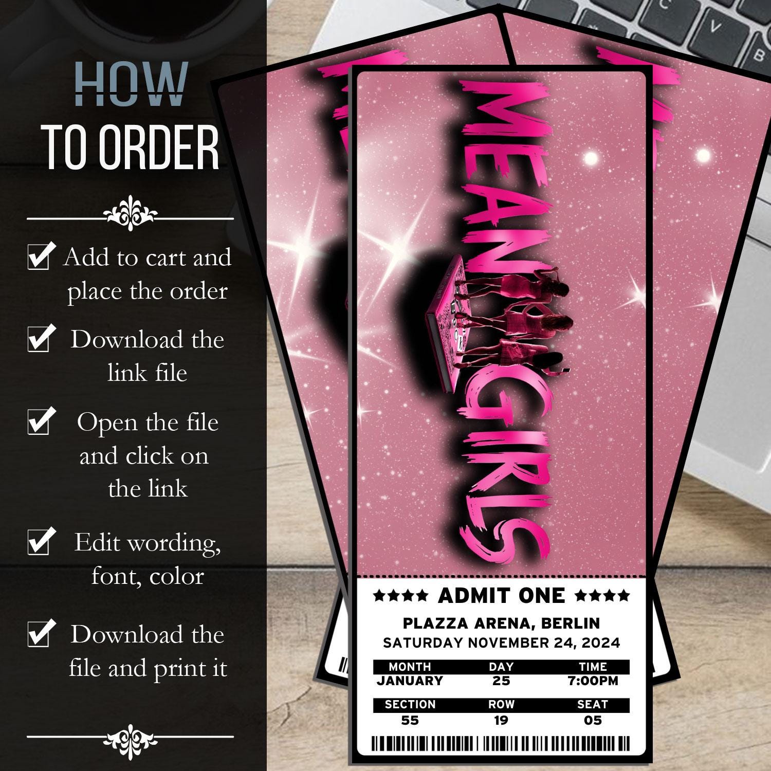 Editable MEAN GIRLS Ticket, Editable Mean Girls Tickets, Musical Fake ...