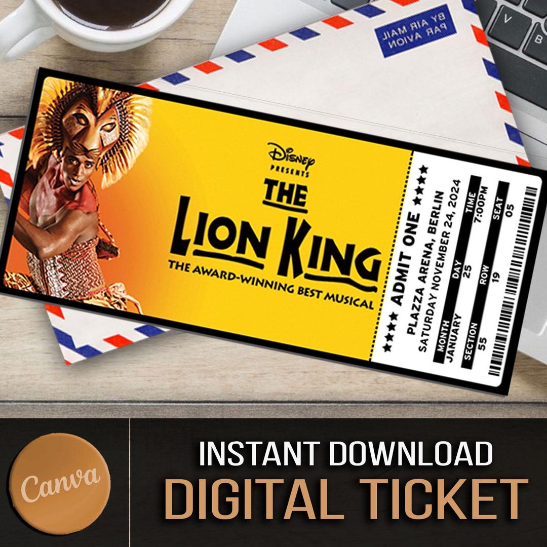Printable Lion King Broadway Surprise Ticket: Editable Keepsake (canva ...