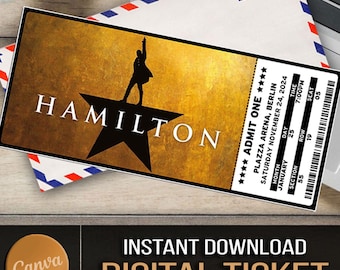 Printable Hamilton Musical Theatre Ticket Personalized Gift Reveal Editable West End / Broadway ...