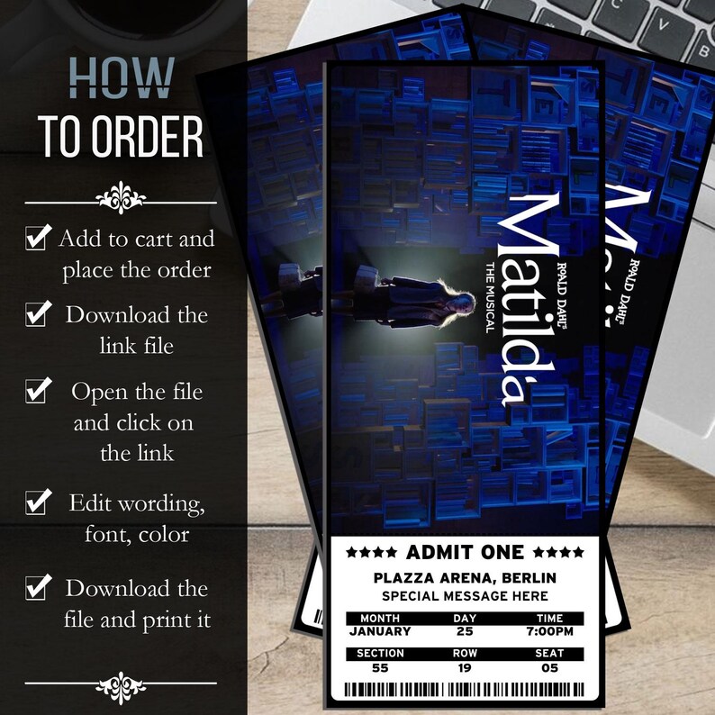 Printable MATILDA Musical Theatre Ticket, Personalized Gift Reveal ...