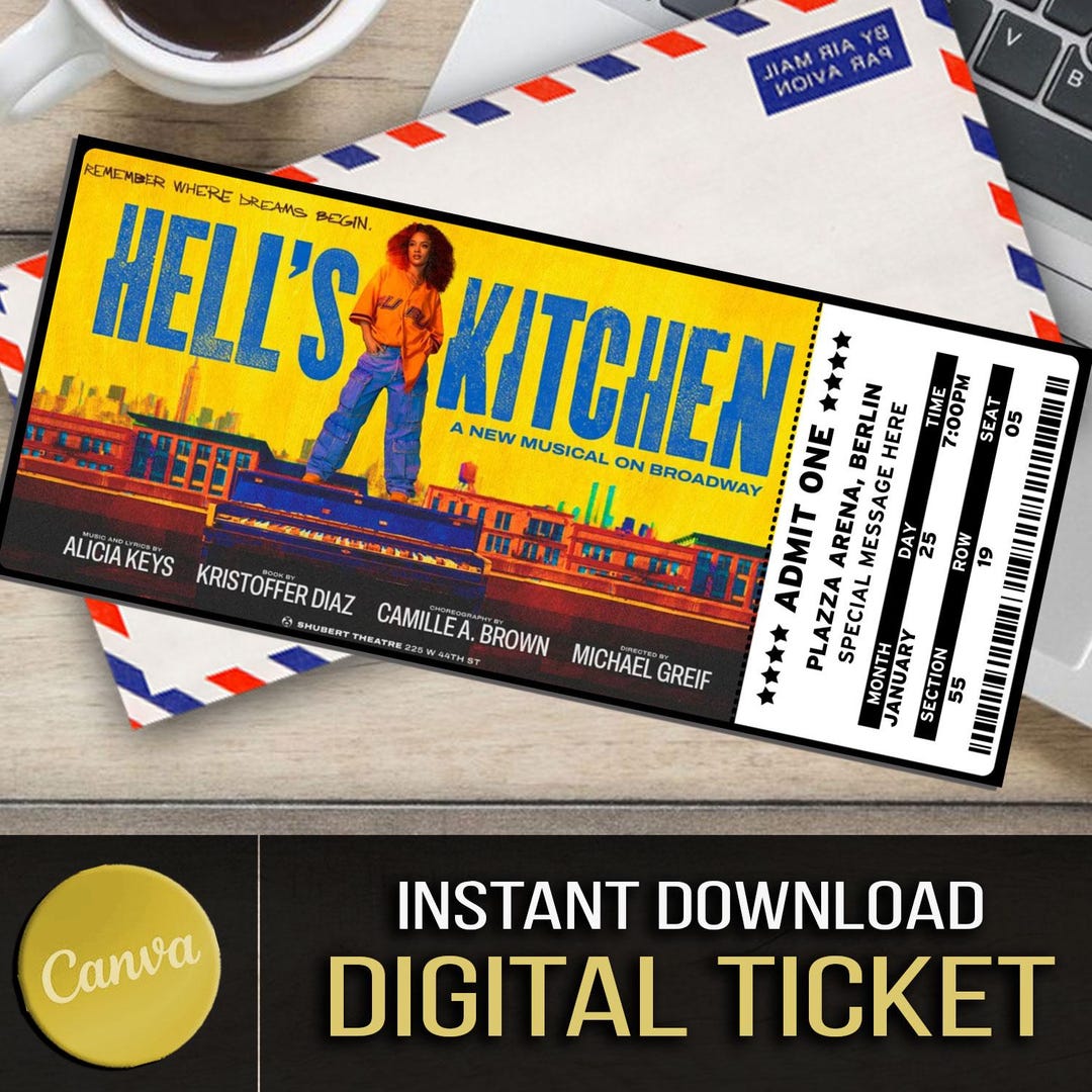 Printable HELL'S KITCHEN Musical Theatre Ticket, Personalized Gift ...