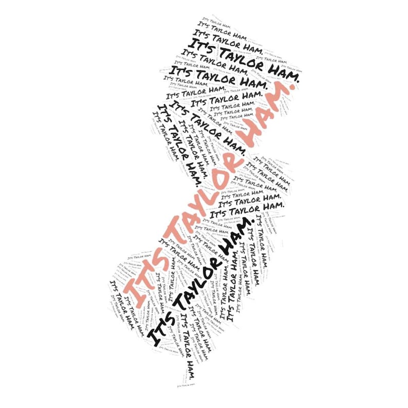 NJ Map Sticker | Taylor Ham Pork Roll Word Art | Waterproof Vinyl Decor ...