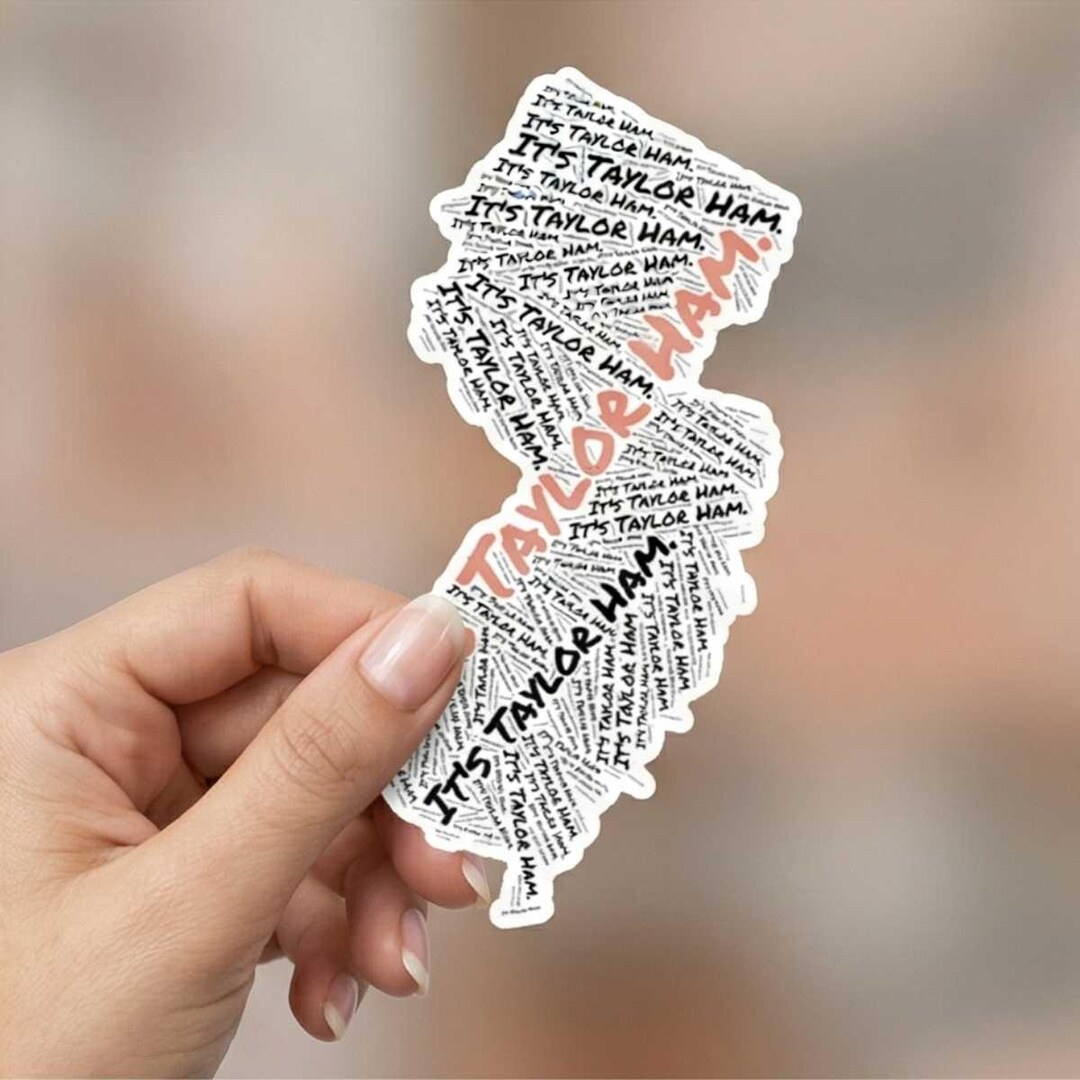 NJ Map Sticker | Taylor Ham Pork Roll Word Art | Waterproof Vinyl Decor ...
