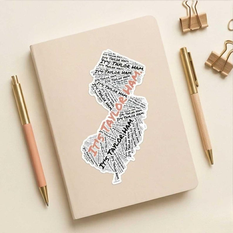 NJ Map Sticker | Taylor Ham Pork Roll Word Art | Waterproof Vinyl Decor ...