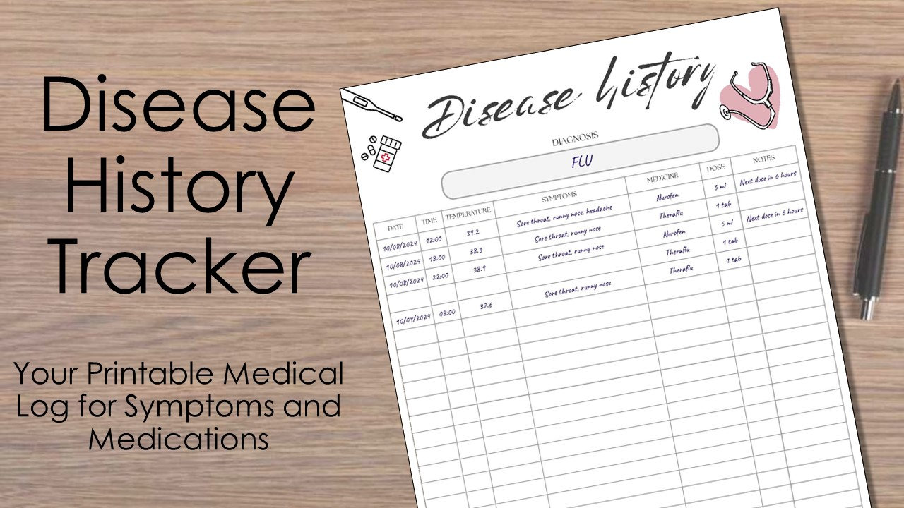 Disease History Tracker – Printable Medical Log for Symptoms and ...