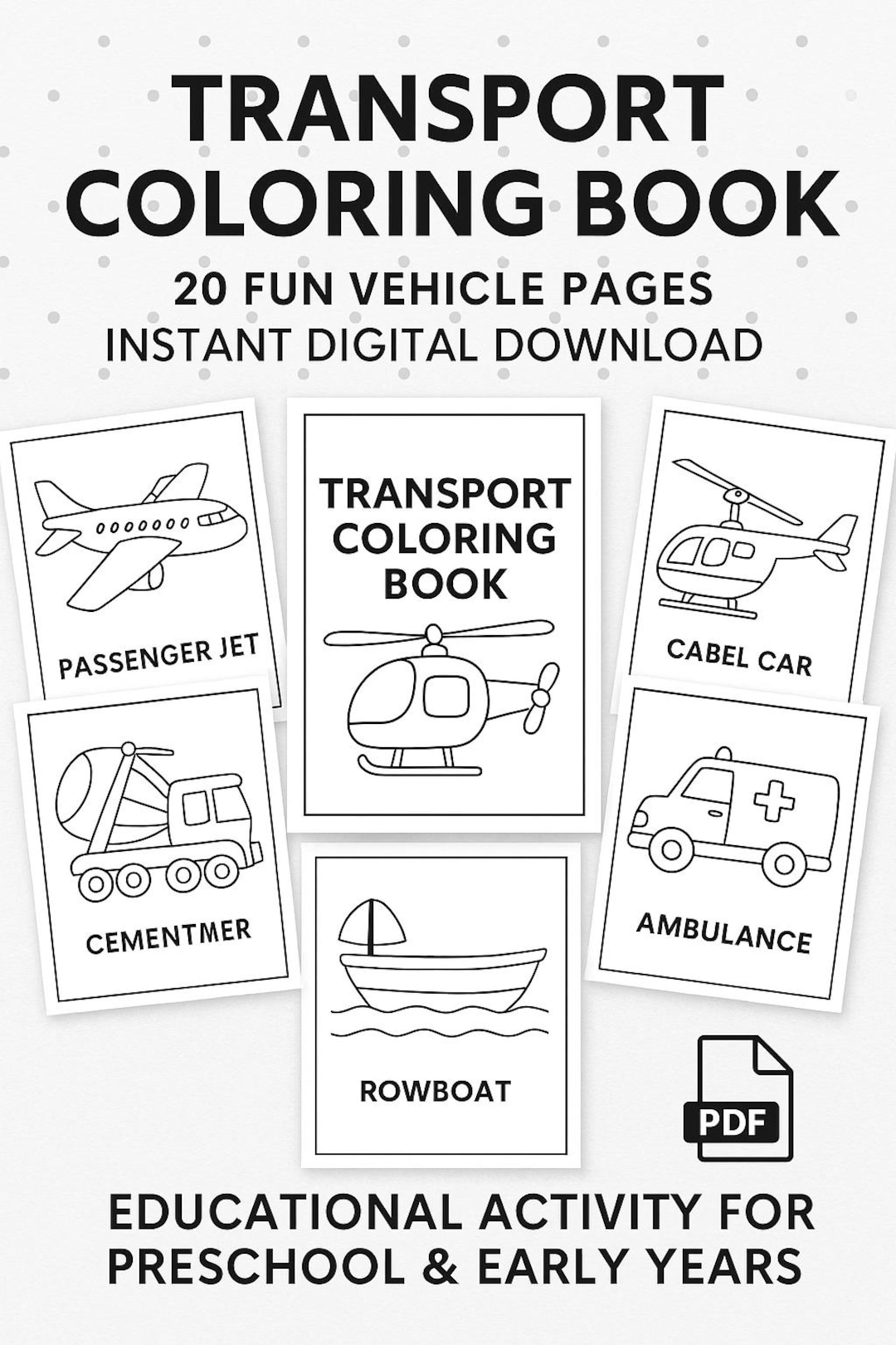Kids Transport Coloring Book | Vehicle Activity Pages (PDF) - Etsy